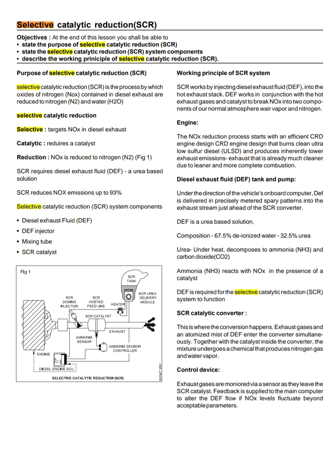 SCR - Mechanic Diesel Engine - Notes - Teachmint