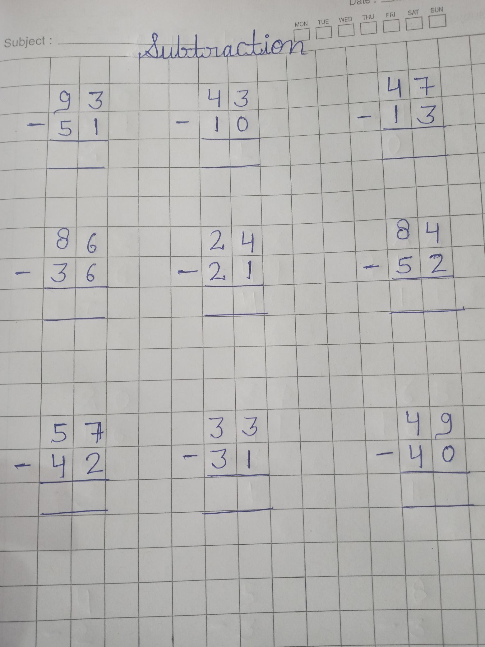 Subtraction - Maths - Assignment - Teachmint