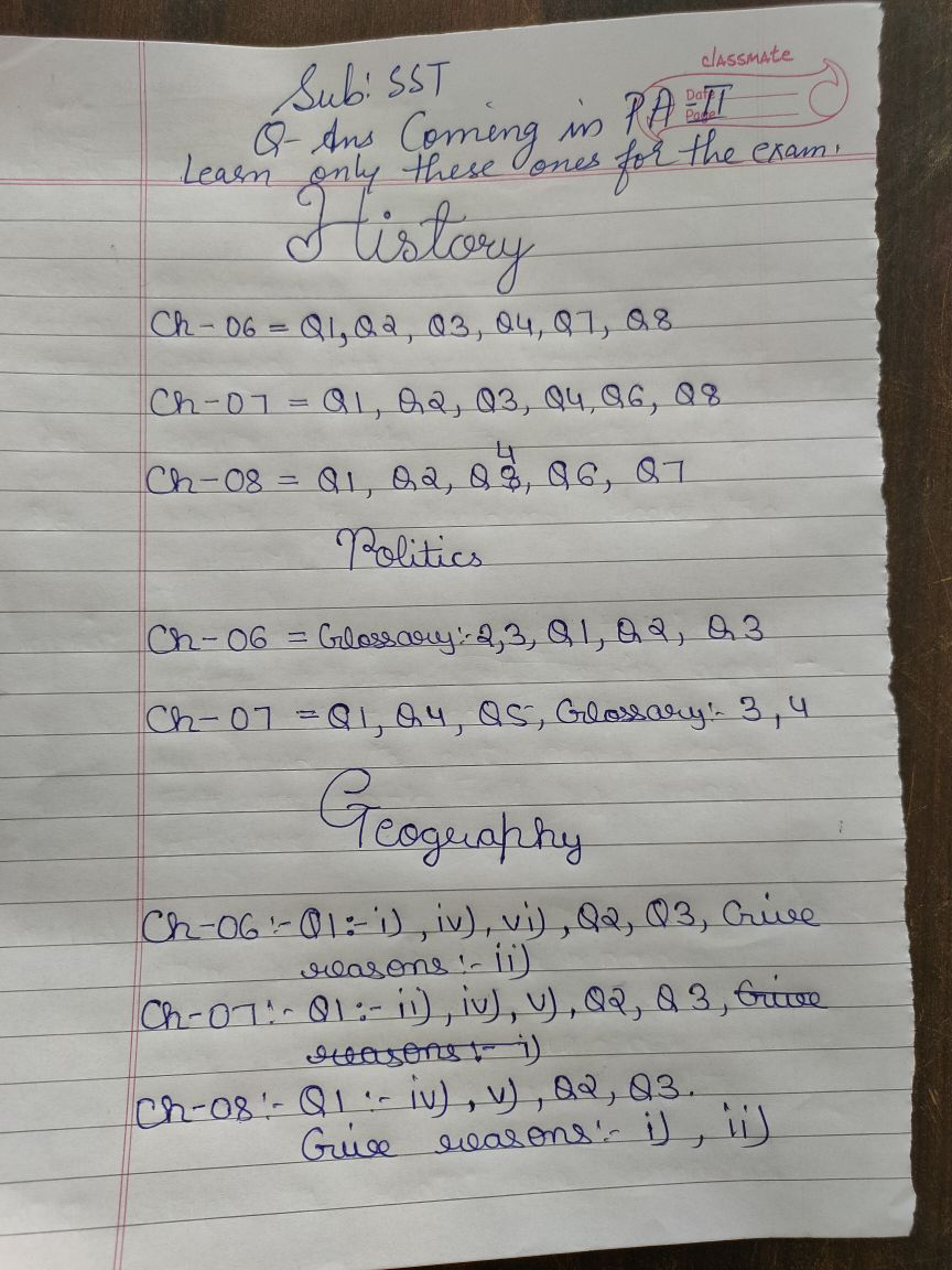 SST Q Ans - Social Science - Notes - Teachmint