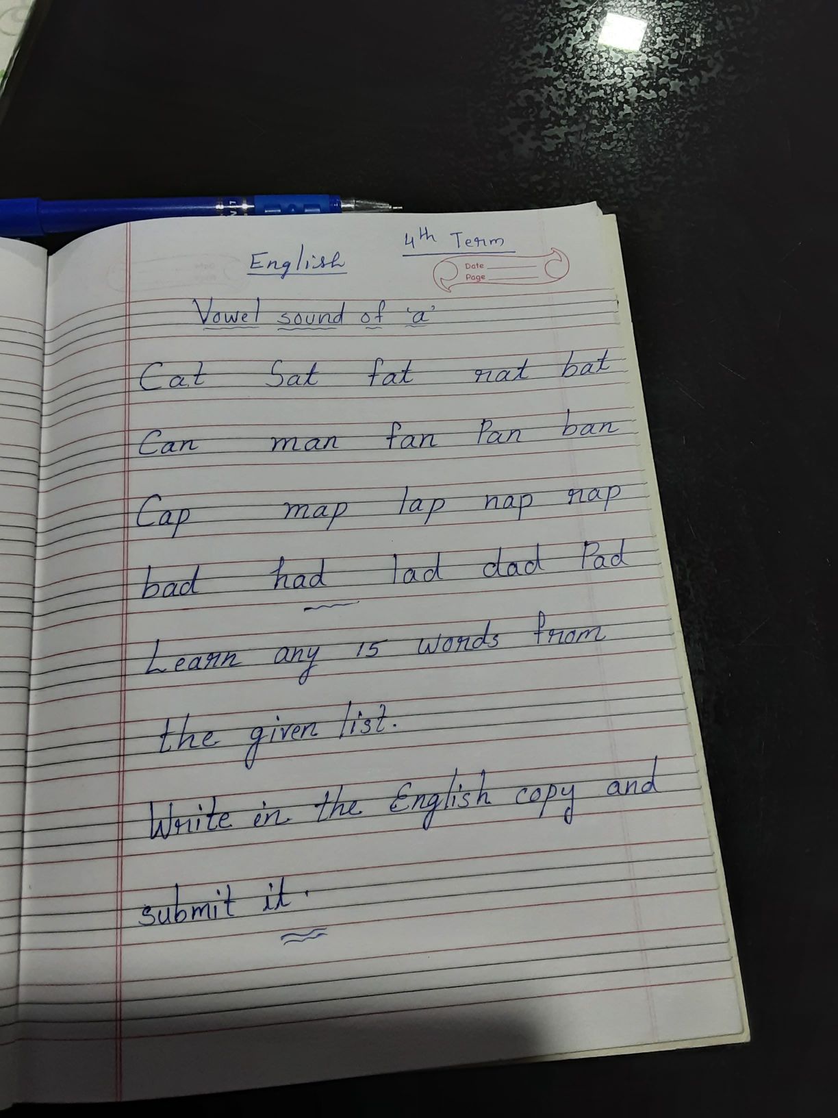 Vowel Sound Of 'a' Write In Copy And Learn - Eng/Sci/Conv./ Rhymes - Assignment - Teachmint