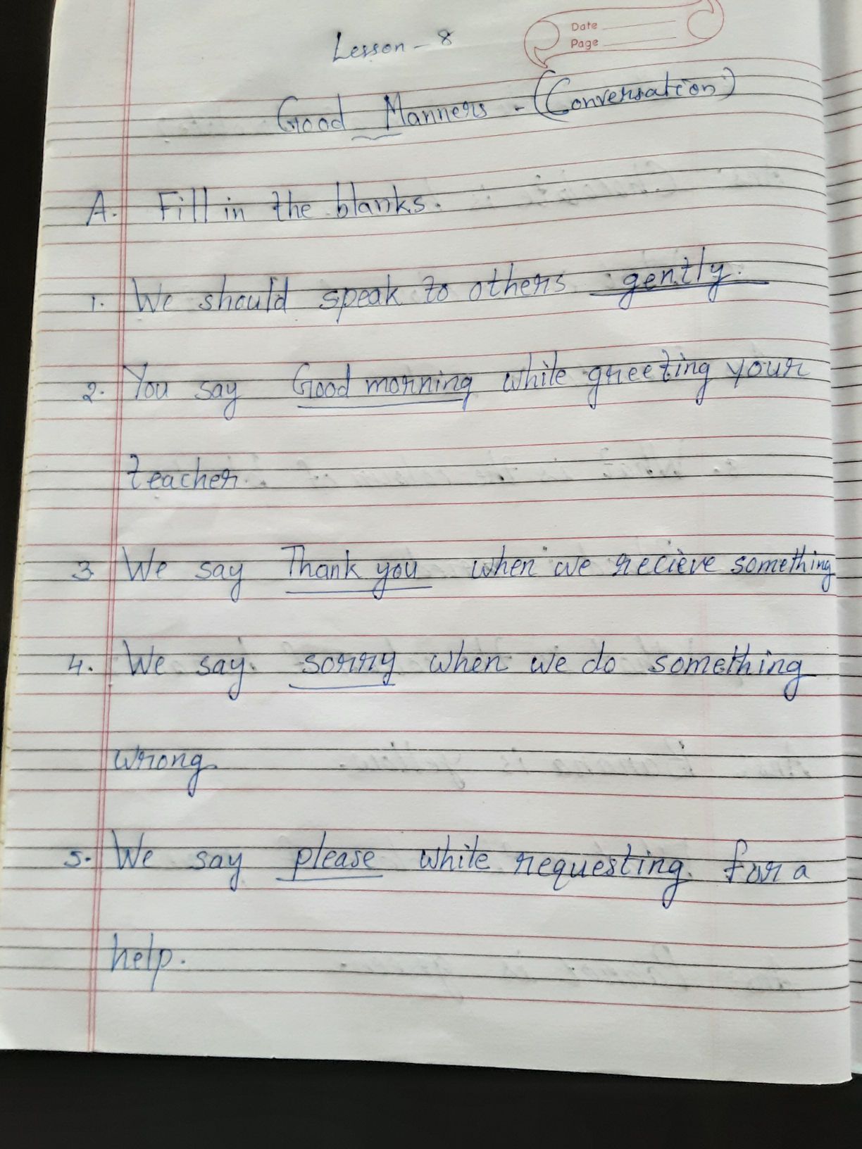 Good Manners - Eng/Sci/Conv./ Rhymes - Assignment - Teachmint