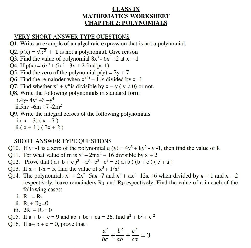 Polynomial - Maths - Subjective Test - Teachmint