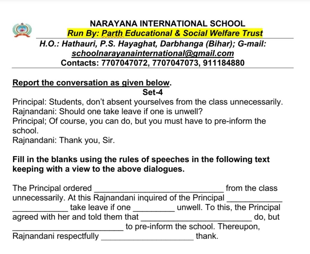 Report the conversation. - English Language - Assignment - Teachmint