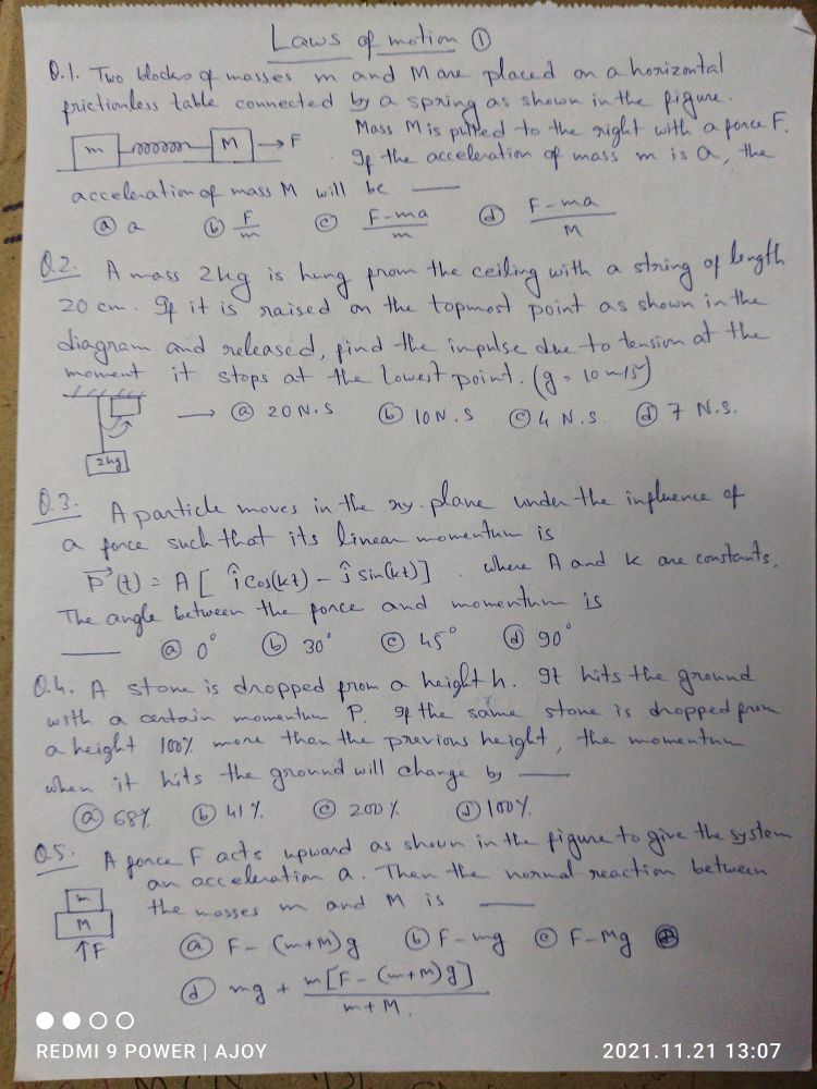 Laws Of Motion - Physics - Assignment - Teachmint