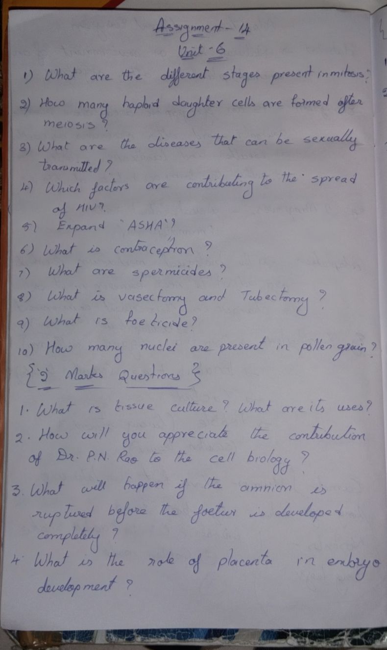 Biology Assignment 14 - Biology - Assignment - Teachmint