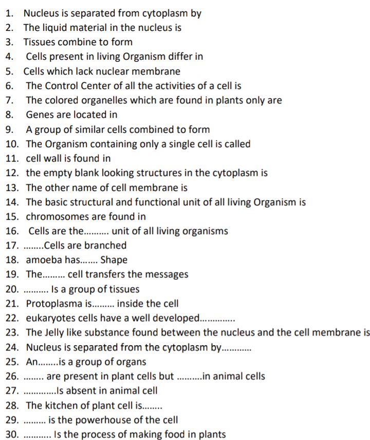 Cell - Biology - Subjective Test - Teachmint