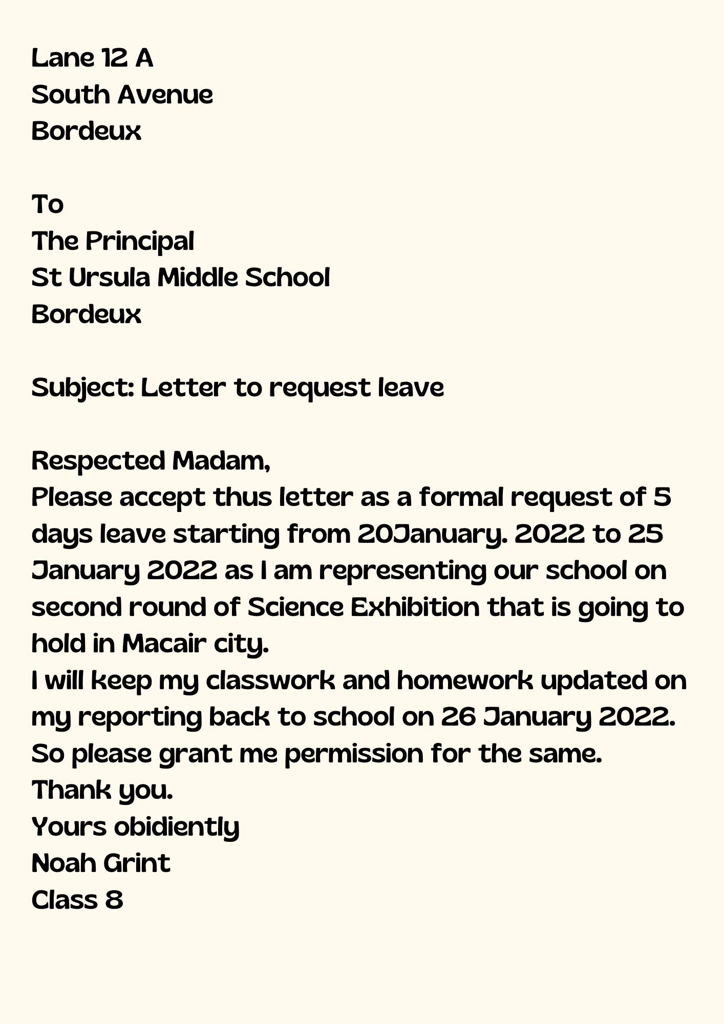 Leave Letter - Skill Of Language - Notes - Teachmint