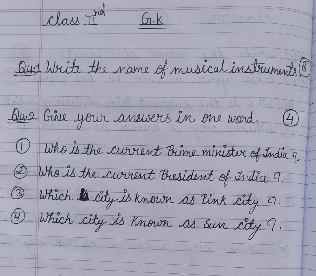 Gk Test - Drawing & Craft - Subjective Test - Teachmint