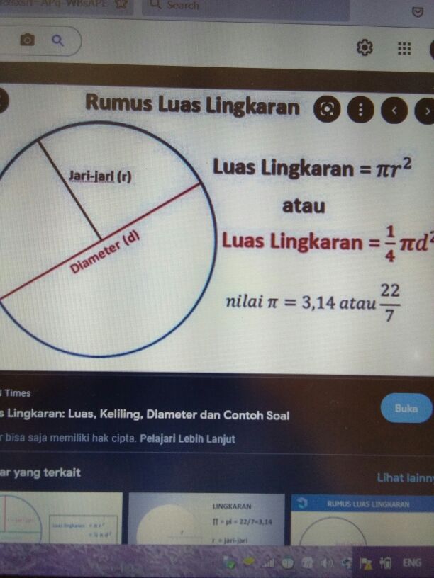 Rumus Luas Lingkaran - Matematika - Notes - Teachmint