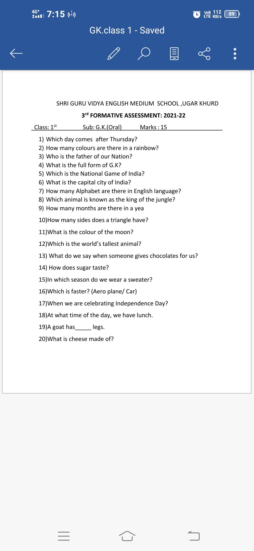 Revision - G.K. - Assignment - Teachmint