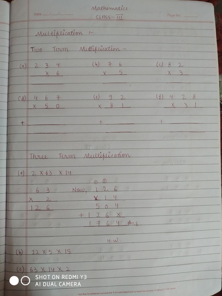 Multiplication - Mathematics - Assignment - Teachmint