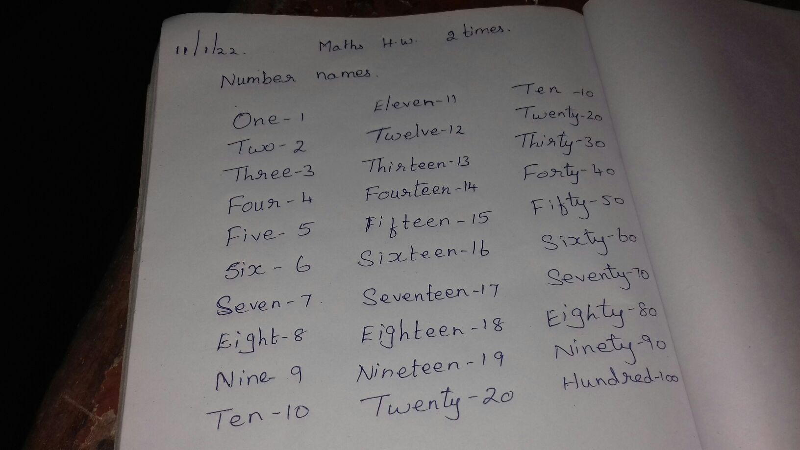 Number Names - Maths - Assignment - Teachmint