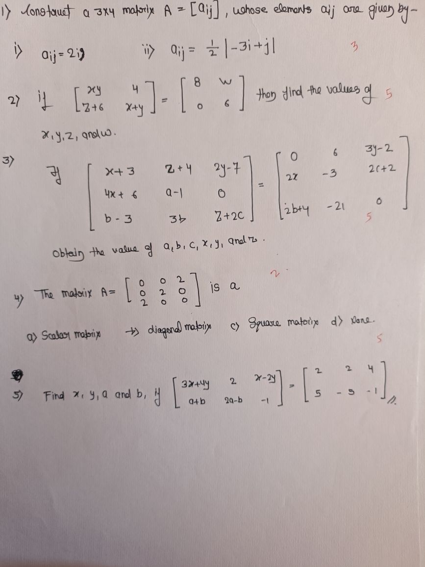 Matrix - Applied mathematics - Assignment - Teachmint