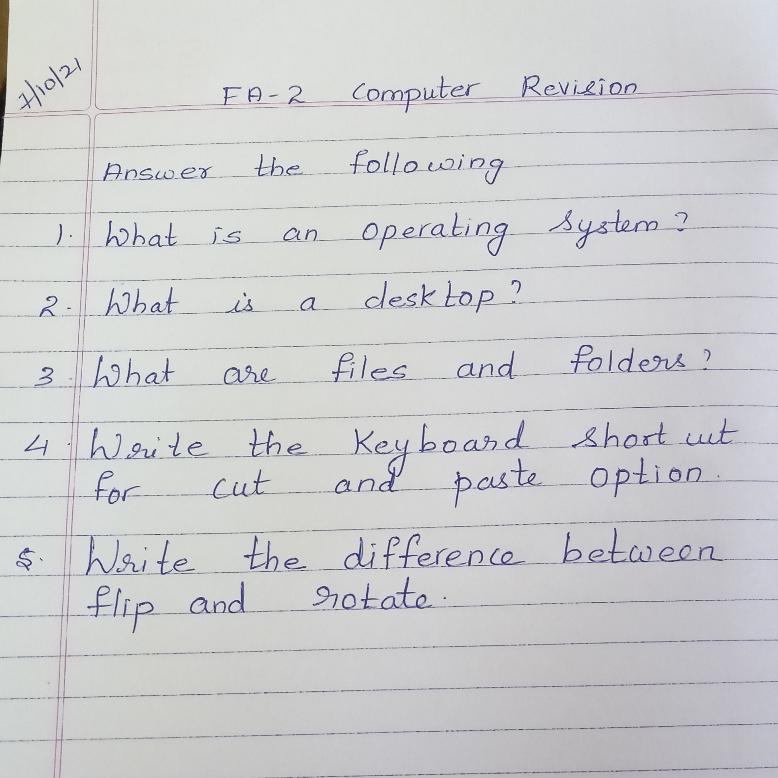 Revision For FA 2 - Computer - Notes - Teachmint