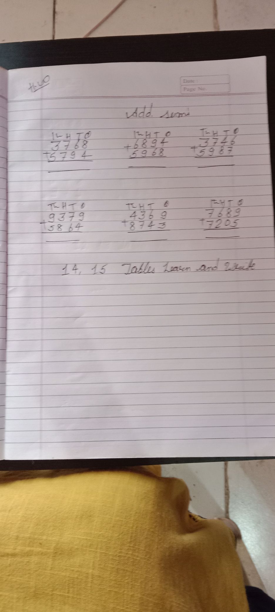 Do Add Sums Or 14,or 15 Tables Learn And Write - Maths - Assignment ...