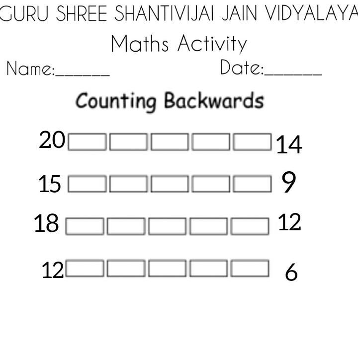 Backward Counting - Maths - Assignment - Teachmint