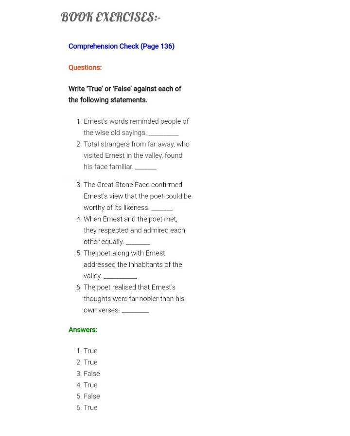 Book Exercises - English Literature - Notes - Teachmint