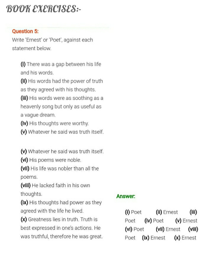 Book Exercises - English Literature - Notes - Teachmint