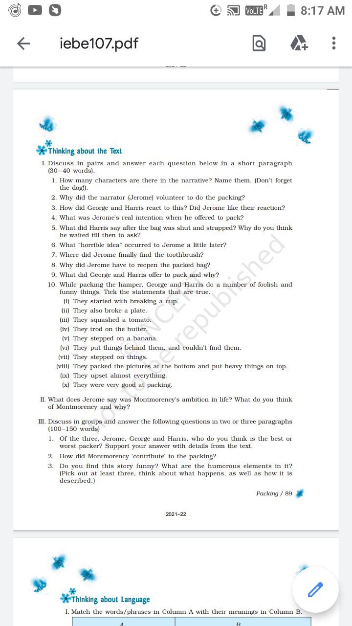 Packing - English Literature - Assignment - Teachmint