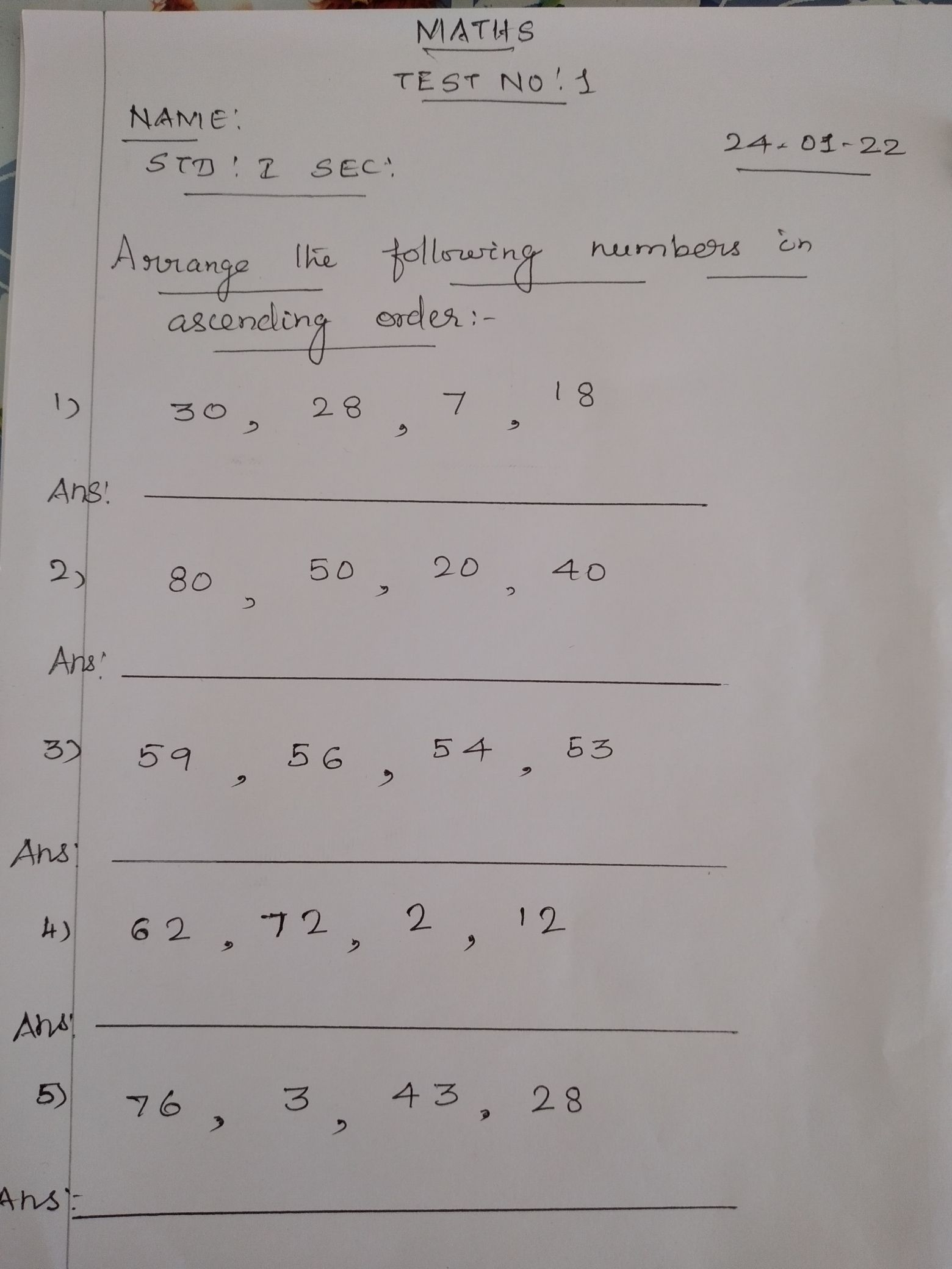 Maths - Maths - Subjective Test - Teachmint
