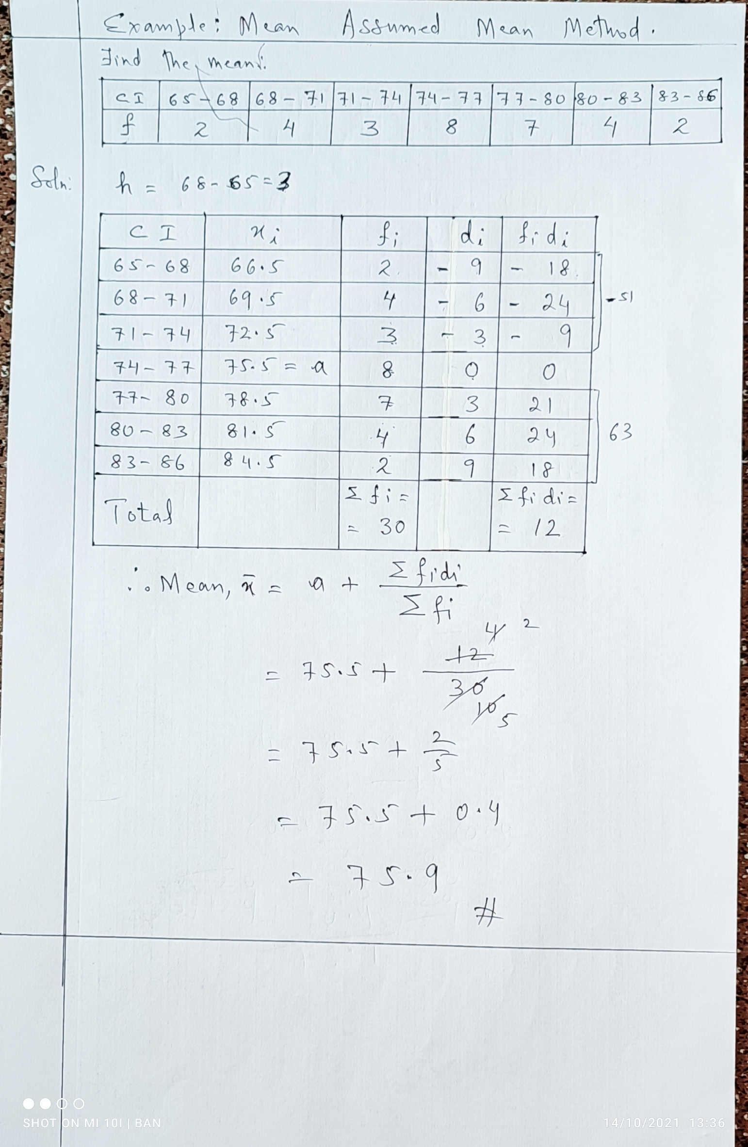 Eg Find The Mean Using Assumed Mean Method Mathematics Notes Teachmint