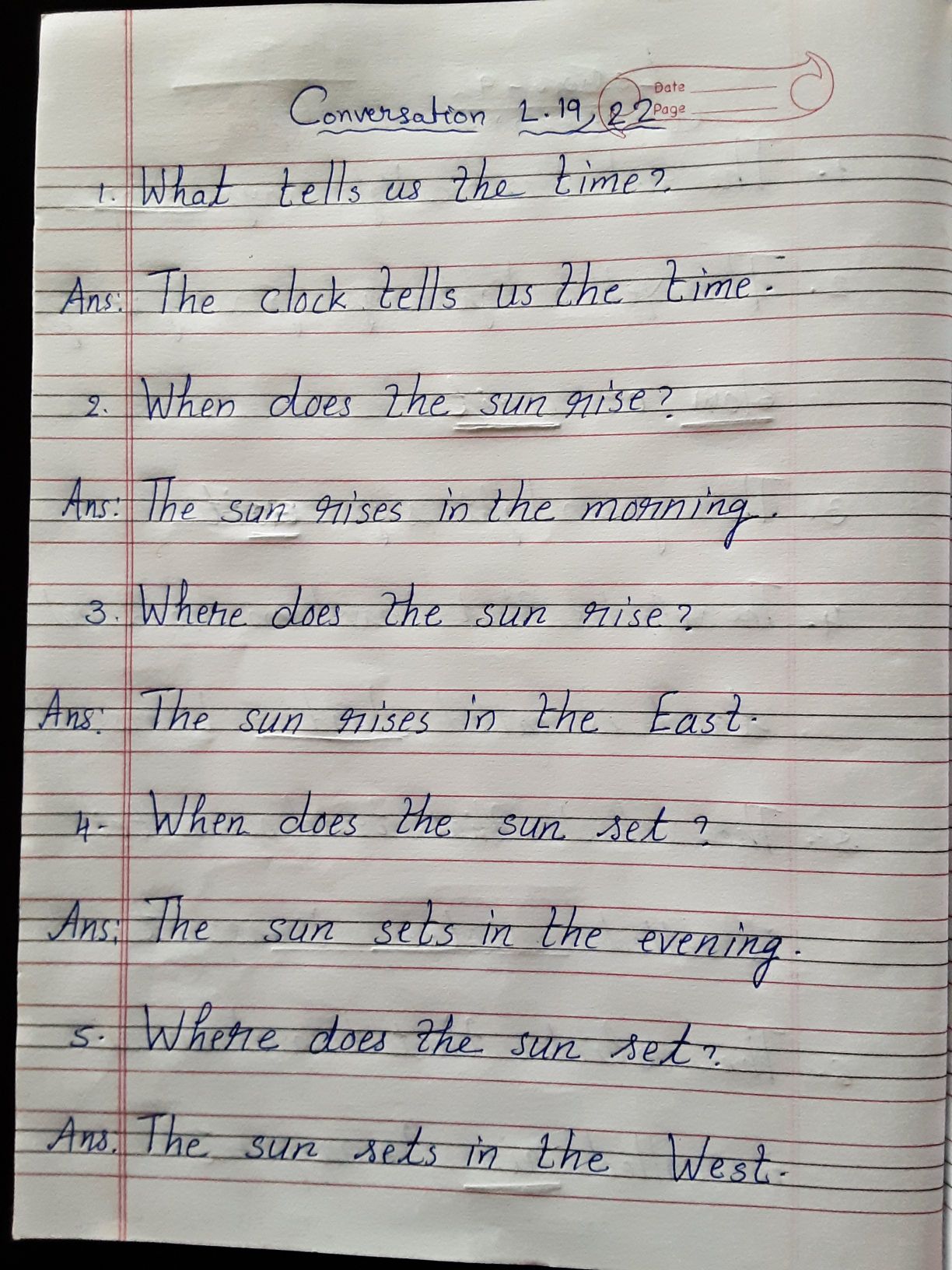 Conversation, Lesson 19 And 22 - Eng/Sci/Conv./Rhymes - Assignment - Teachmint