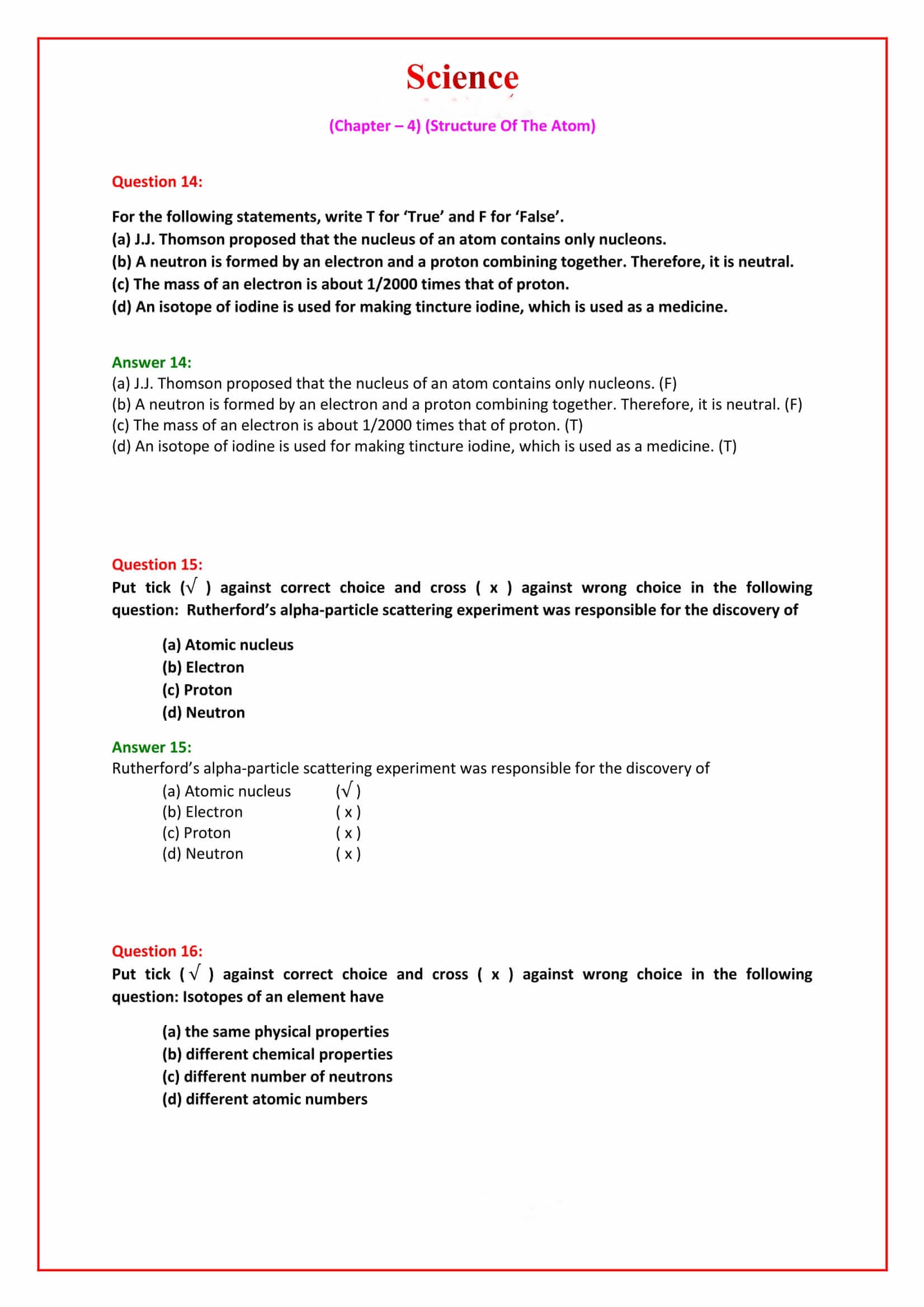 Structure Of The Atom - Chemistry - Notes - Teachmint