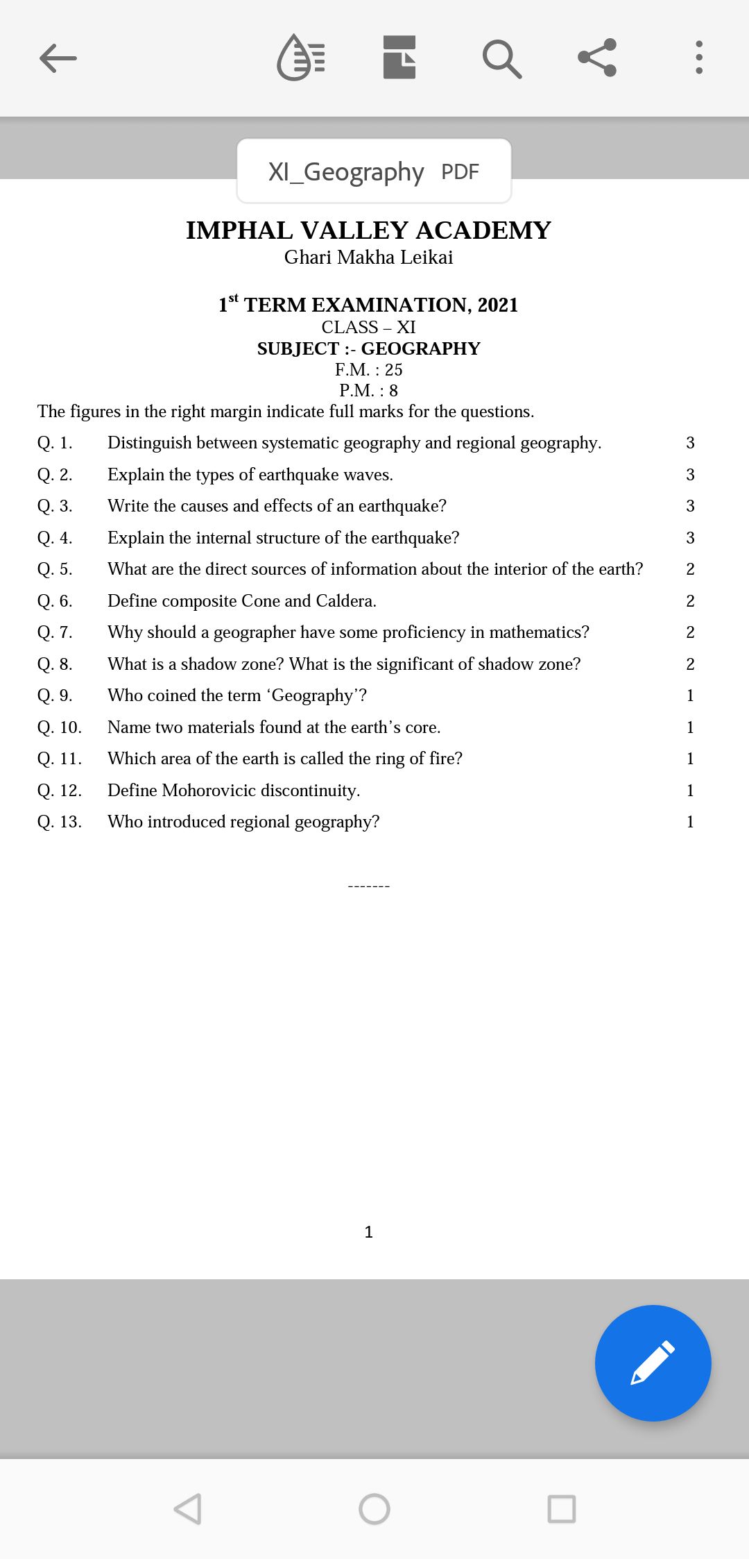Geography - Geography - Subjective Test - Teachmint