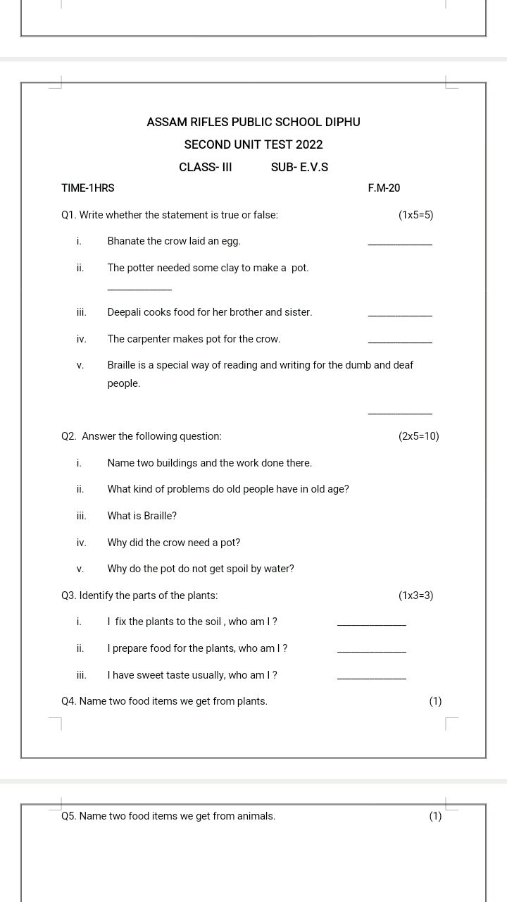 Second Unit Test Evs Subjective Test Teachmint 6408