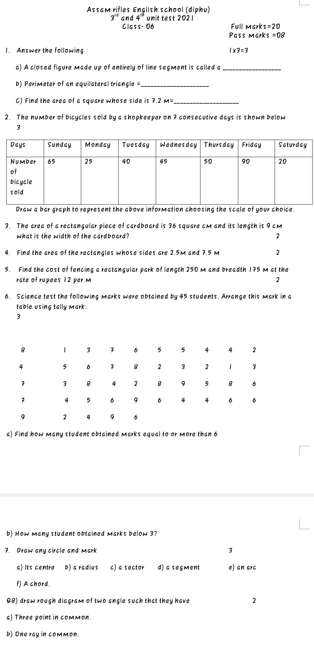 Mathematics Exam - Mathematics - Subjective Test - Teachmint