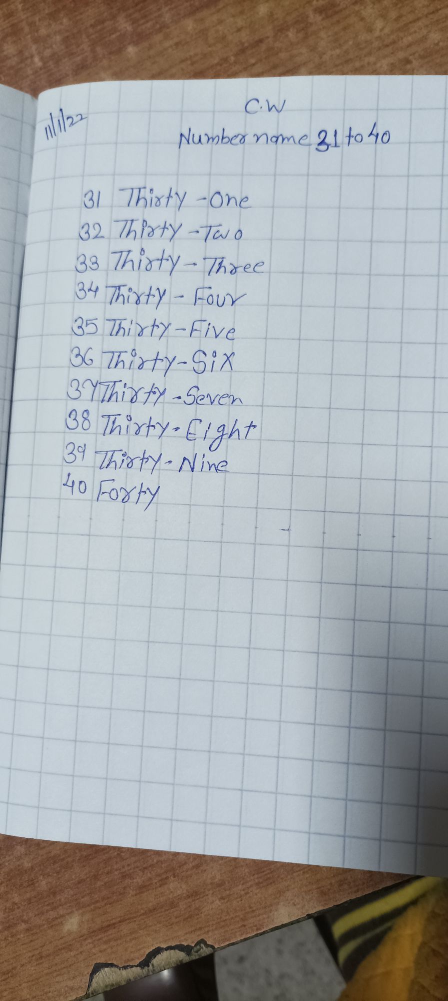 Number Name 31to40 - Maths - Assignment - Teachmint