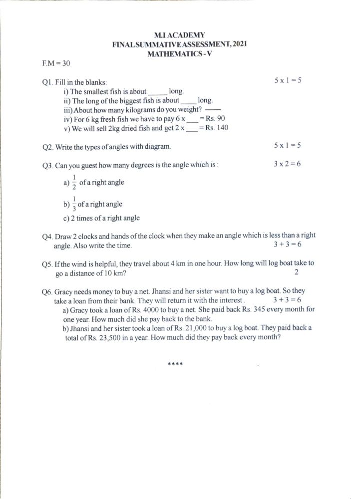 Final Summative Assessment - Maths - Assignment - Teachmint