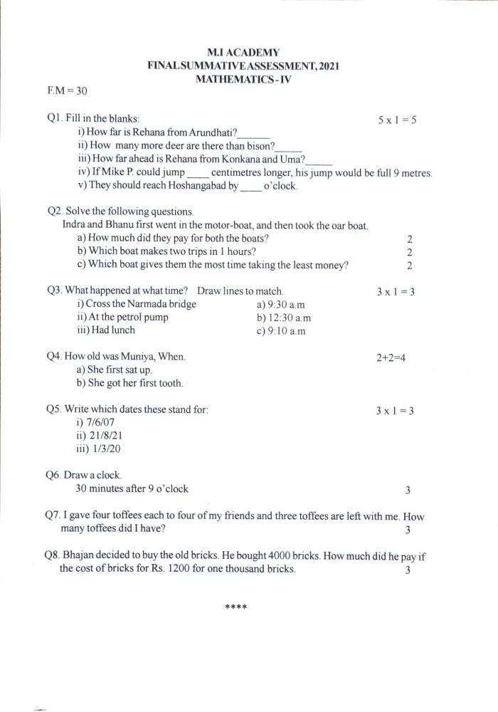 Final Summative Assessment - Mathematics - Assignment - Teachmint