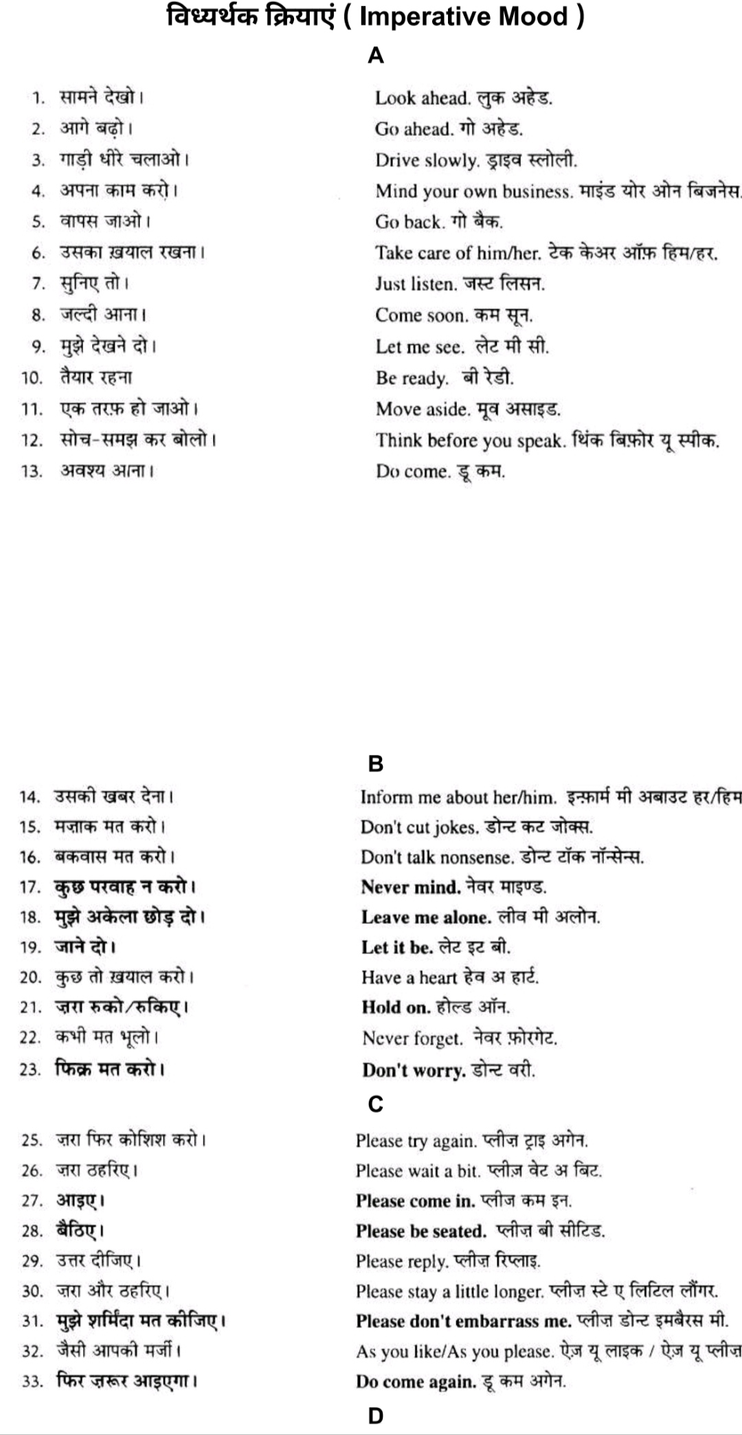Imperative Moods - English Language - Notes - Teachmint