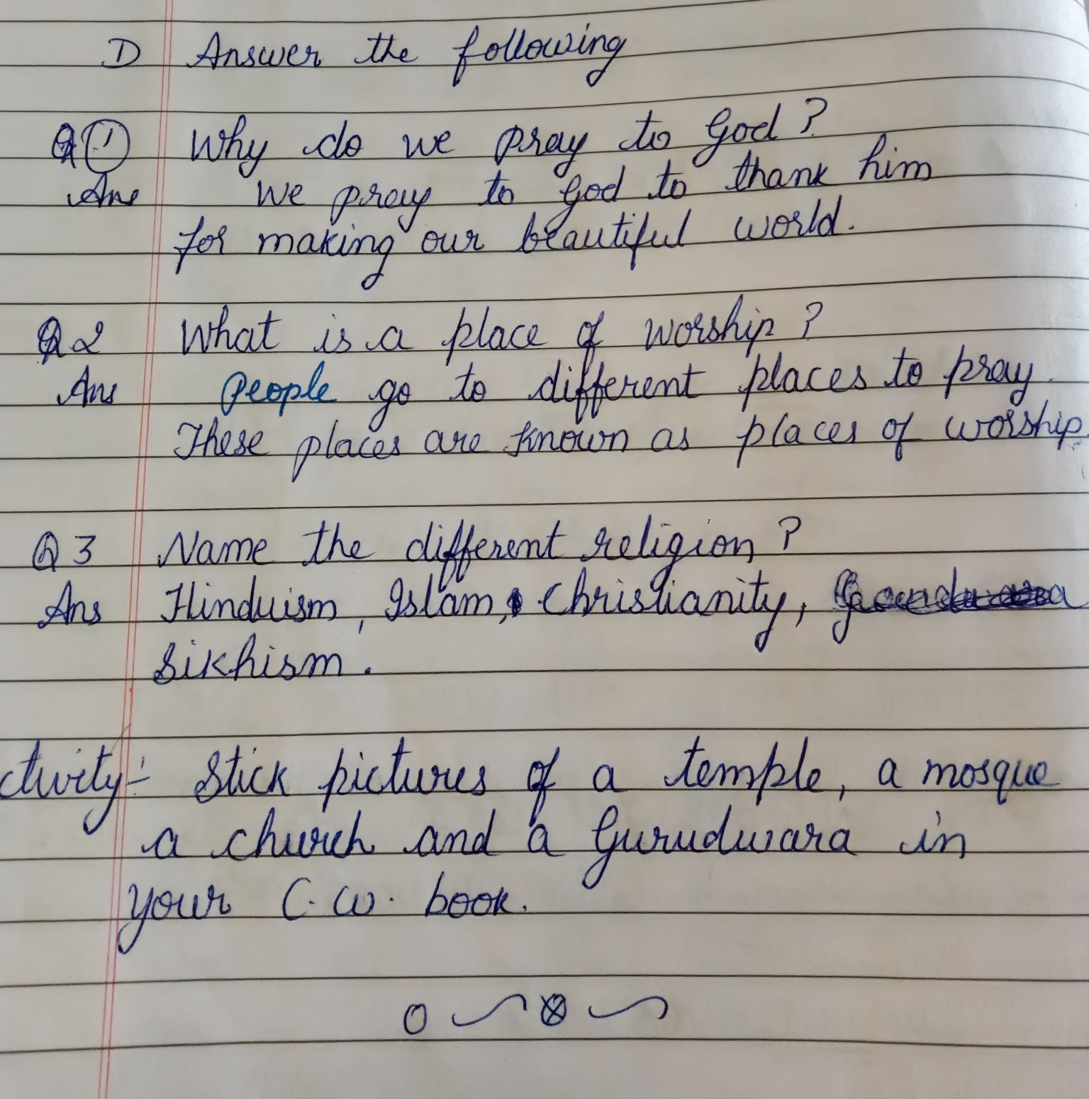 Prayers And Worship - EVS - Assignment - Teachmint