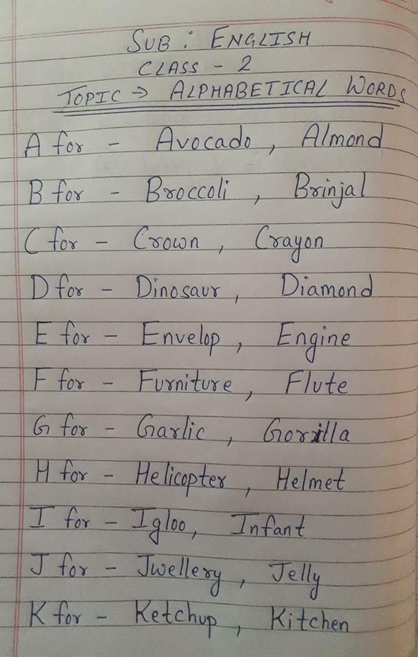 Alphabetical Words - All Subjects - Notes - Teachmint