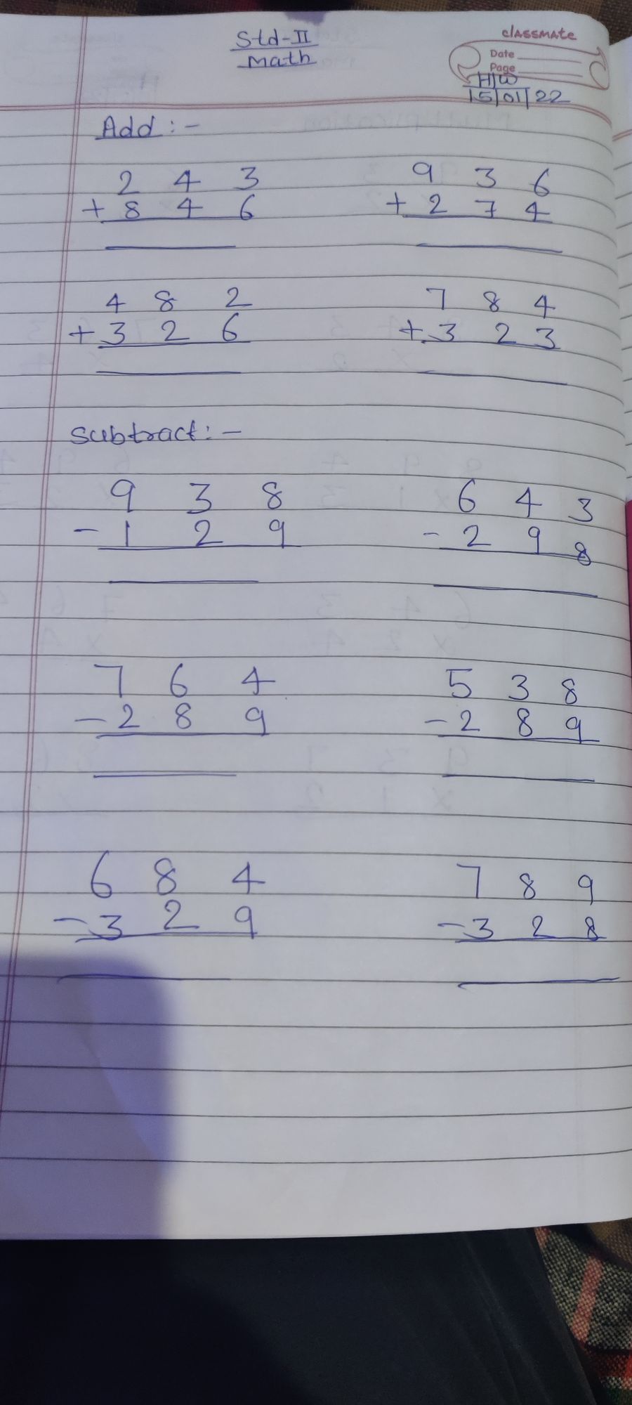 Addition and Subtraction - Maths - Assignment - Teachmint