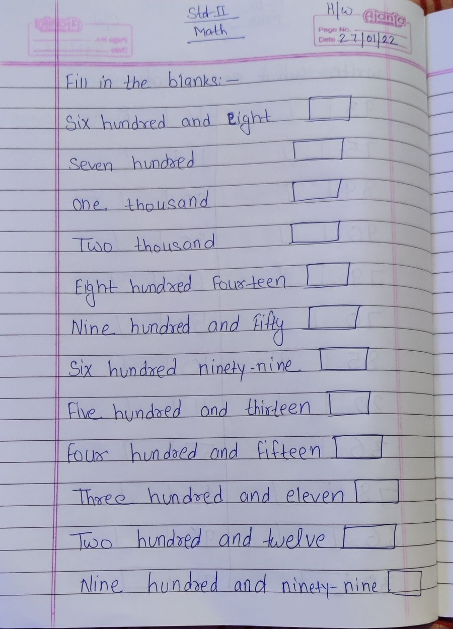 Fill In The Blanks - Maths - Assignment - Teachmint