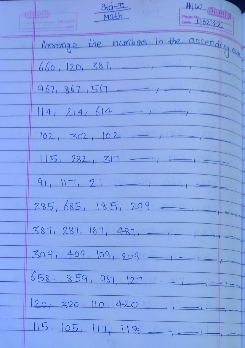 Ascending Order - Maths - Assignment - Teachmint