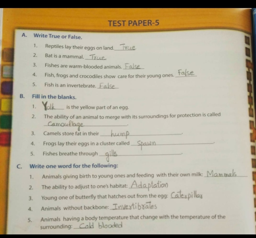Test Paper -5 - E V S - Notes - Teachmint