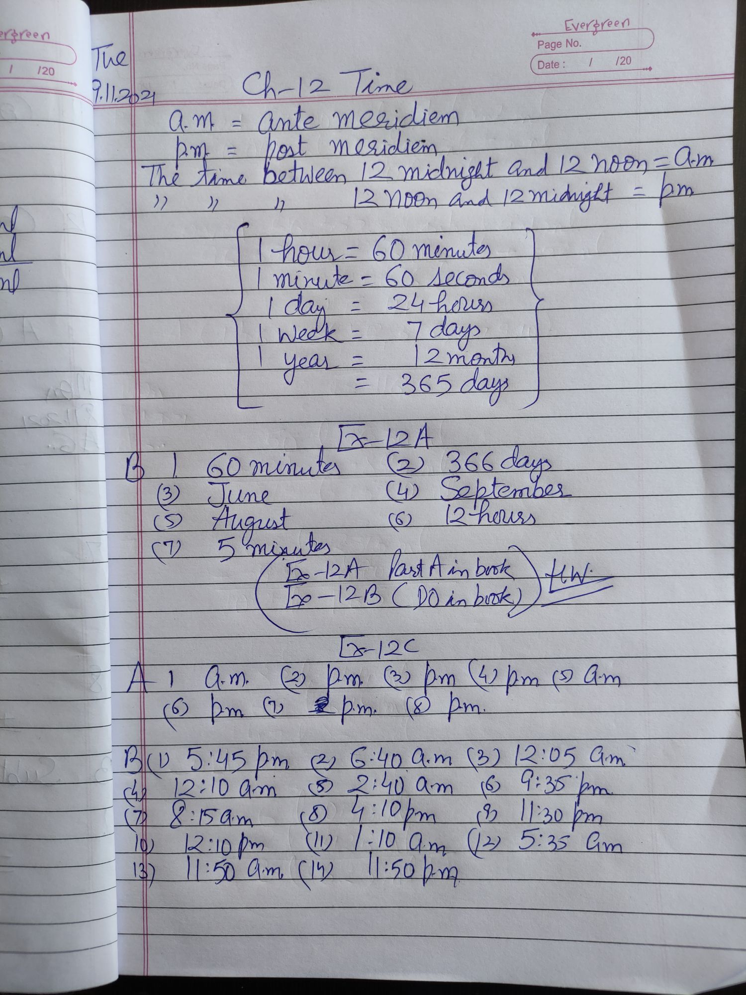 Ch 12 Time - Maths. - Notes - Teachmint