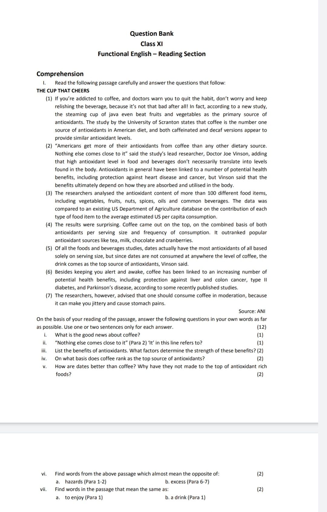 READING COMPREHENSION - English - Assignment - Teachmint