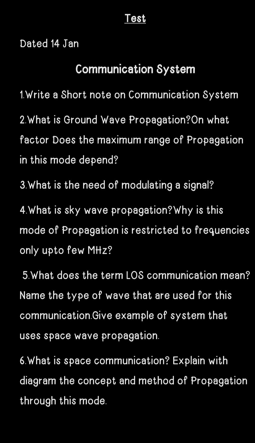 Communication system - Physics - Subjective Test - Teachmint
