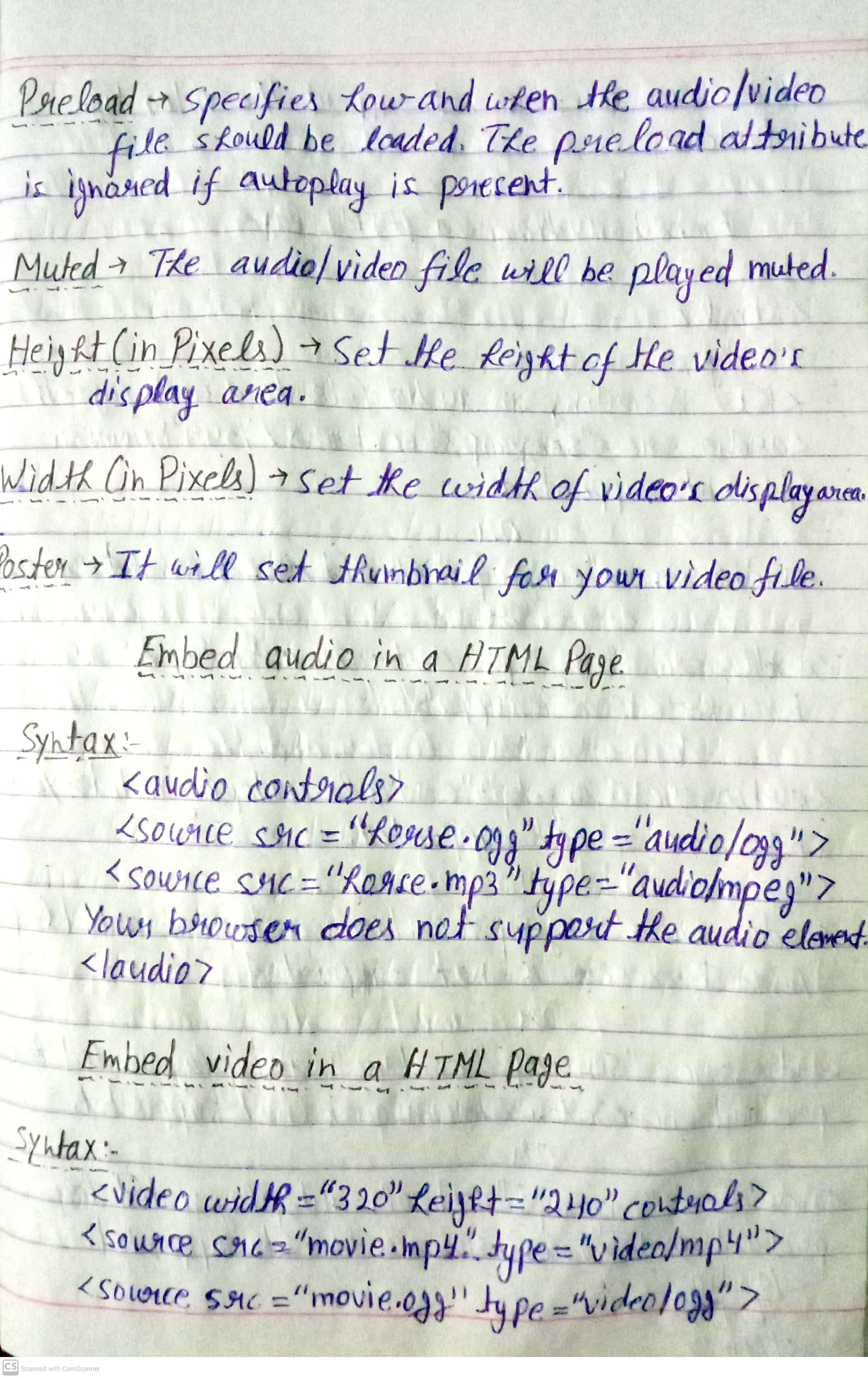 Embed Audio&Video Syntax - Computer - Notes - Teachmint