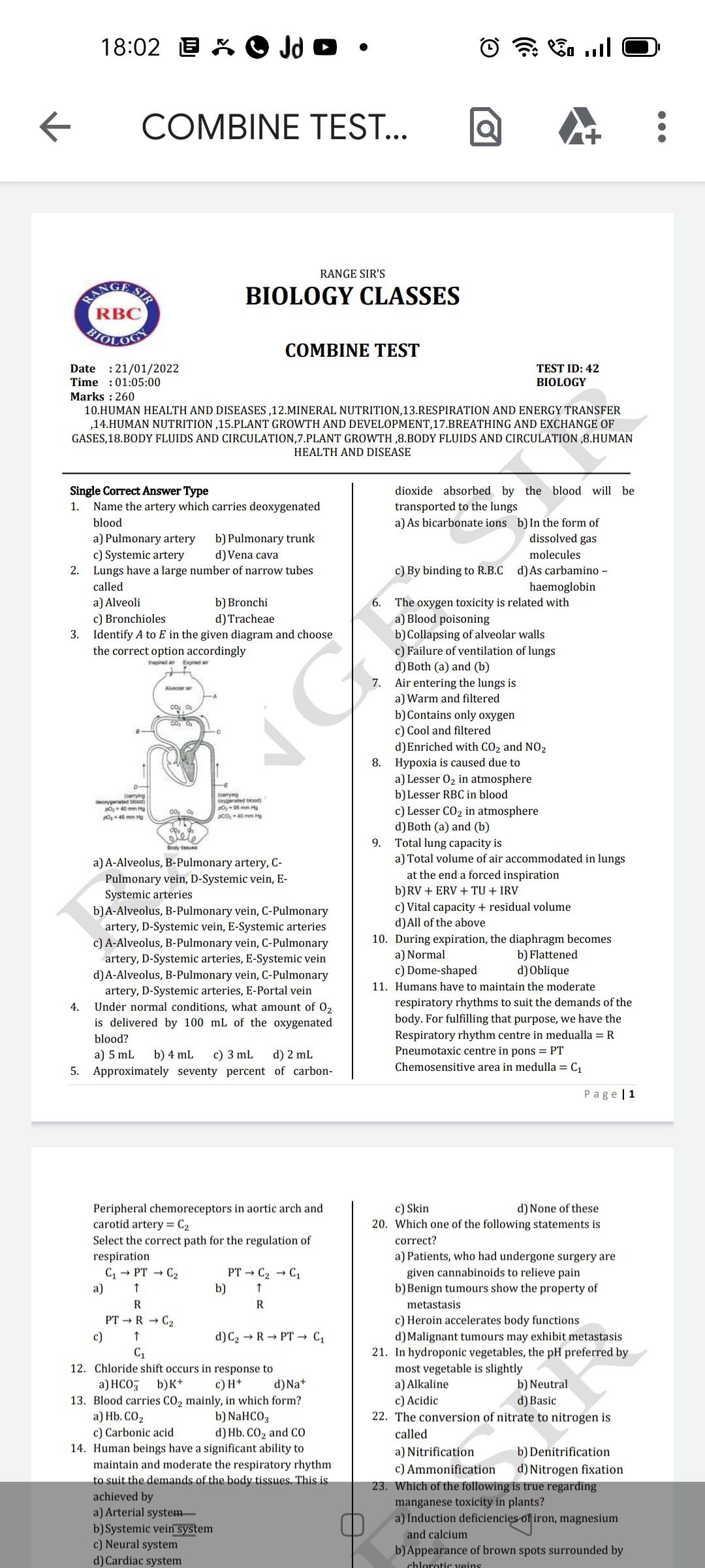 Combined Test - Biology - Assignment - Teachmint