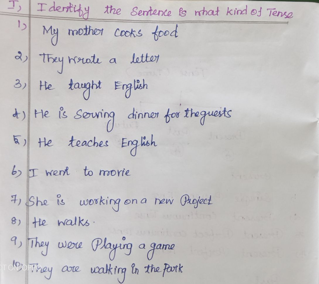 Tense - ENGLISH - Assignment - Teachmint