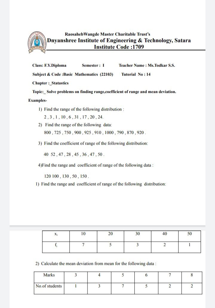 Tutorial 14 - Basic Mathematics (22103) - Assignment - Teachmint