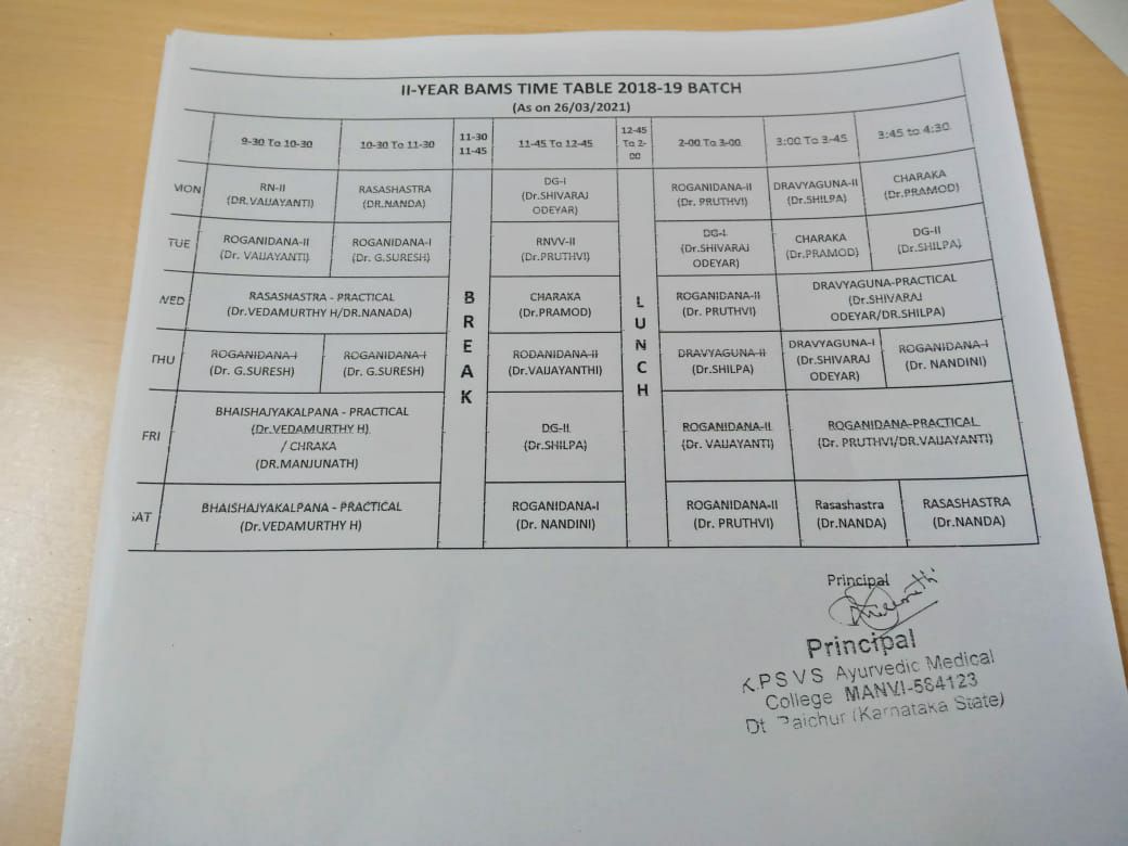 Time Table - Dravyaguna Vijnana 2 - Notes - Teachmint