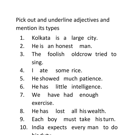 Adjectives Exercise 1.pdf - English Grammar - Notes - Teachmint