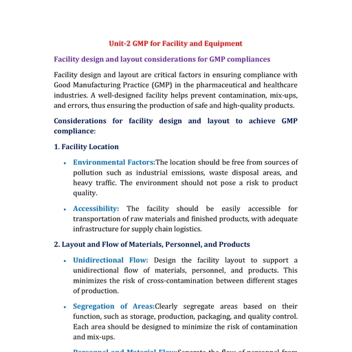 Unit-2 GMP for Facility - SEC - GMP - Notes - Teachmint